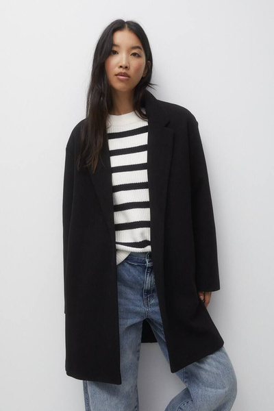 Пальто Pull&Bear, Демисезон, размер 46, 48, цвет черный, Полиэстер - купить по выгодной цене в ...