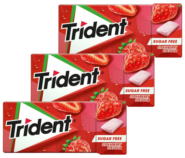 Жевательная резинка Trident Клубника, 14г х 3шт. БЕЗ САХАРА - купить с ...