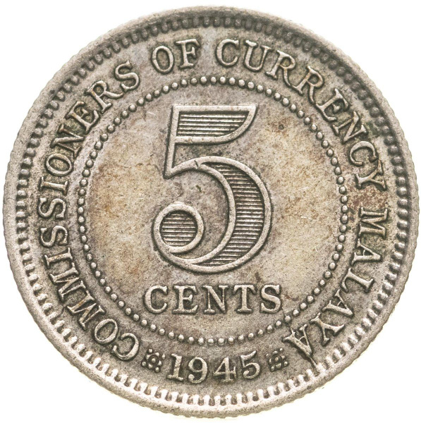 Малайя 5 центов 1945, Серебро 500, в сохранности XF - купить в интернет-магазине OZON с быстрой ...