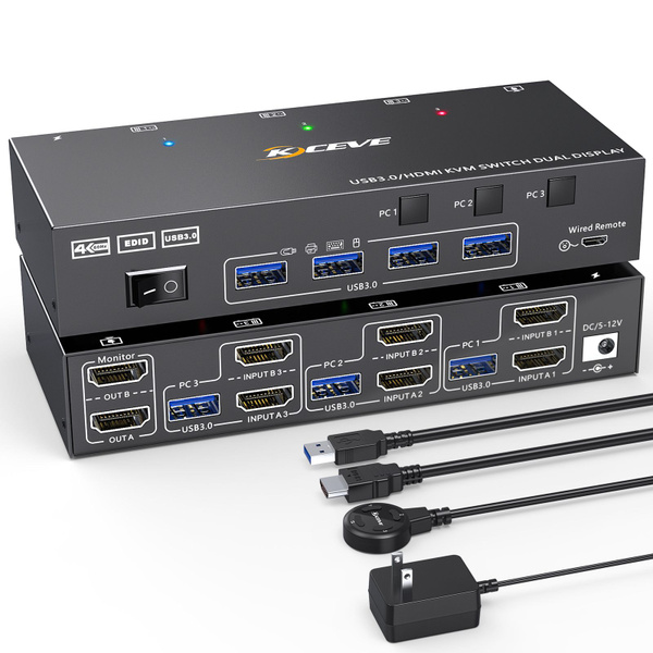 Переключатель AVE HDSW KVM 3U (3 PC, Dual HDMI 4K 60Hz, USB 3.0, remote ...