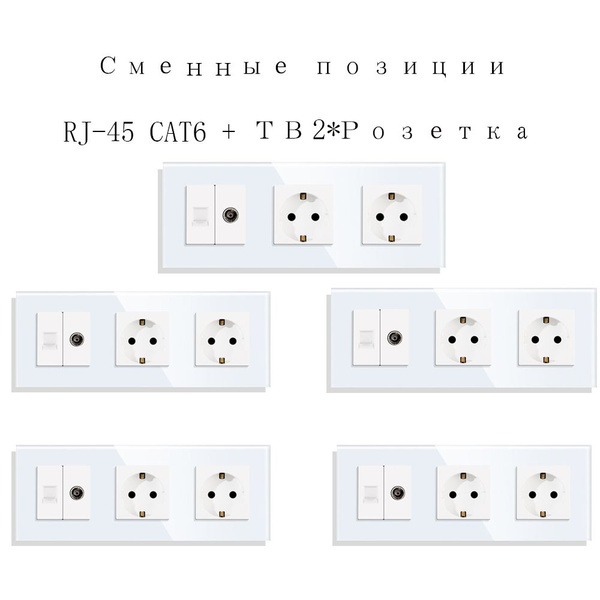 Розетка электрическая 3 поста 220В +Розетка ТВ-Компьютер RJ-45 CAT6 ...