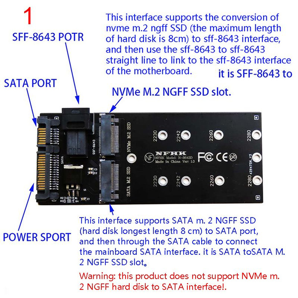22-контактный разъем SATA M.2 SSD-адаптер SFF-8643 для NVMe M.2 ...