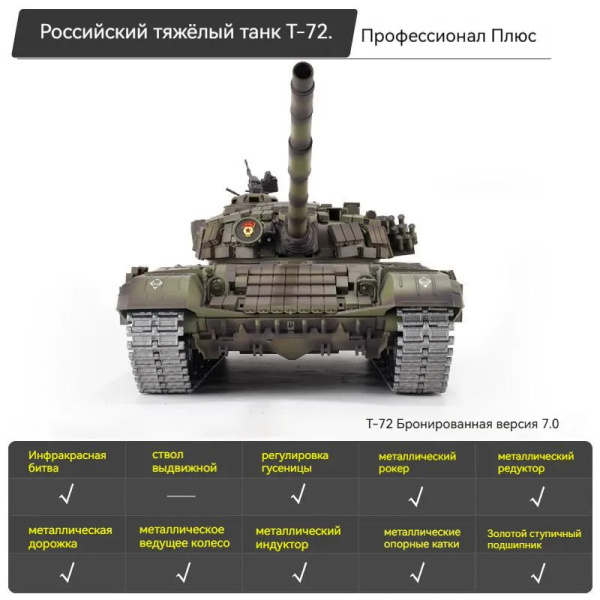 Военные модели игрушек, танк Т72, металлический гусеничный,1:16,2.4G ...