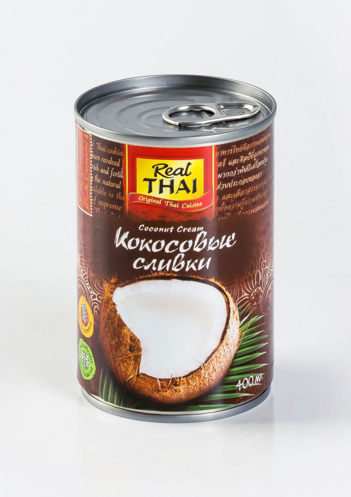 Кокосовые сливки 400 мл, ж/б "REAL THAI" (растительные жиры 20-22%) 95% ...