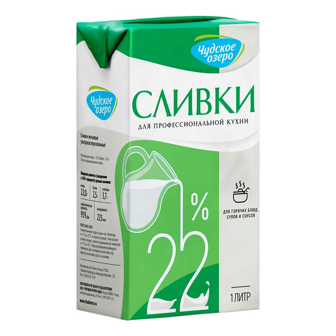 Сливки питьевые "Чудское озеро" 22% 1 литр/ 1 уп — купить в интернет ...