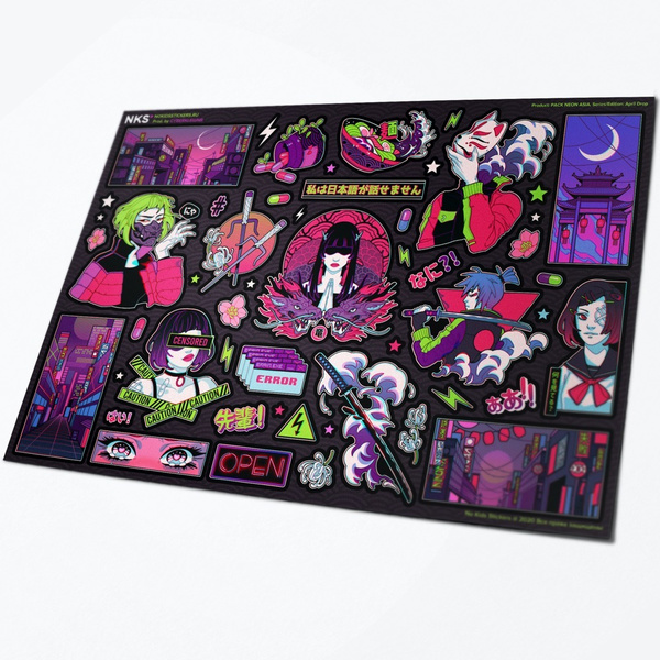 Набор наклеек А4 Pack Neon Asia, виниловые стикеры, No Kids Stickers ...