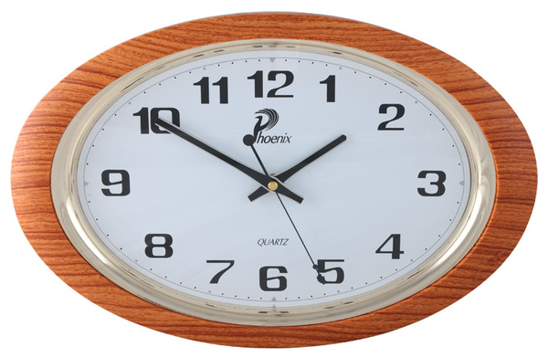 Настенные часы овальные PHOENIX P 121041 ободок под дерево светлая ...