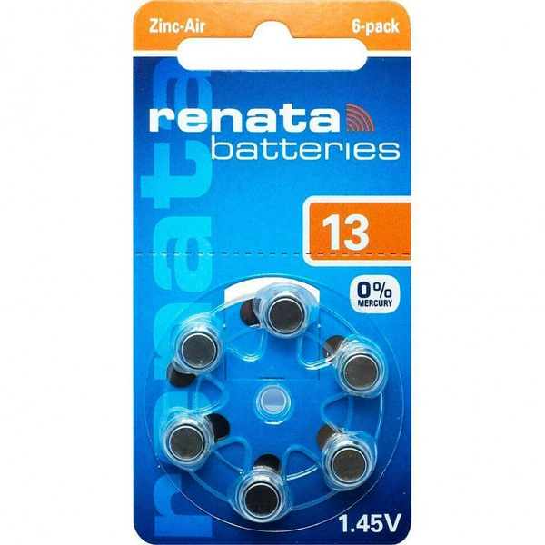 Батарейка для слуховых аппаратов ZA13 / PR48 / AC13 / DA13 RENATA Zinc Air 1.45V - 6 шт ...