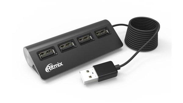USB-хаб RITMIX CR-2400 Black, 4 порта USB, алюминиевый корпус - купить с доставкой по выгодным ...