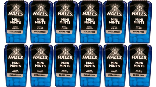 Конфеты HALLS Mini Mints без сахара со вкусом мяты и ментола, 12 шт по ...