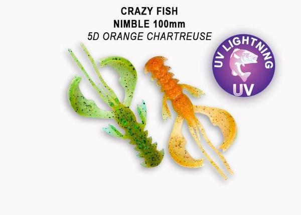 Силиконовые приманки для рыбалки мягкая Crazy Fish Nimble 4", длина 100 ...