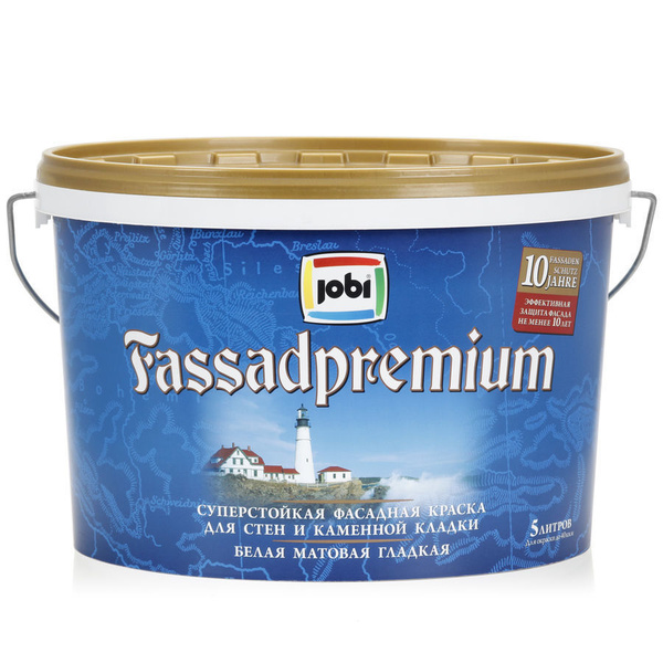 Краска JOBI FassadPremium Гладкая, Акриловая, Матовое покрытие, белый ...