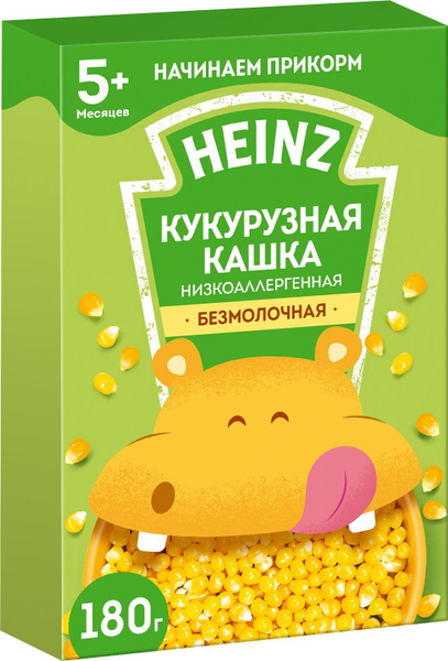 Каша Heinz безмолочная низкоаллергенная кукурузная c 5 месяцев, 180 г ...