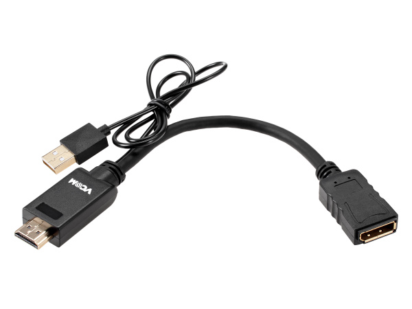 Переходник HDMI DisplayPort(M/F) VCOM 15 см адаптер 4K 60Hz USB питание ...