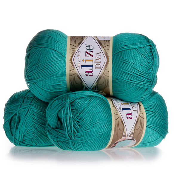Пряжа для вязания Ализе Дива (ALIZE Diva) №610 зеленая бирюза, комплект 3 мотка, 100% микрофибра ...