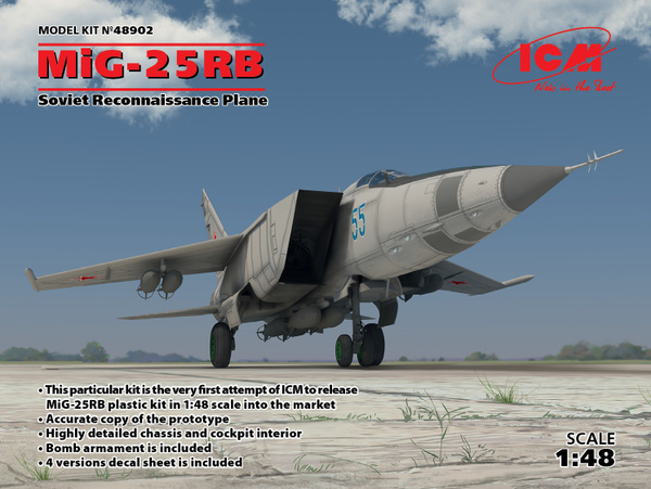 ICM Сборная модель МиГ-25 РБ Советский самолет - разведчик, 1/48 ...