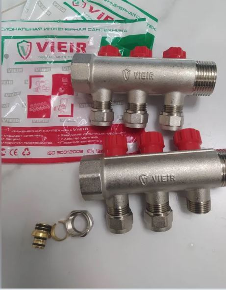 Кол.с регулир. вентилями и цан.3/4"х16-3 "ViEiR"/Коллектор с регулировочными вентилями с ...