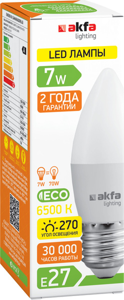 Лампочка Akfa Lighting E27 Свеча 6500 К - купить в интернет магазине ...