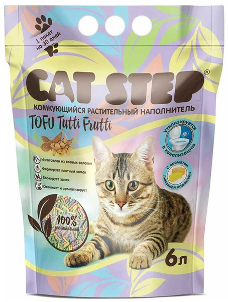 Наполнитель CAT STEP Tofu Tutti Frutti, комкующийся, растительный, 6 л ...