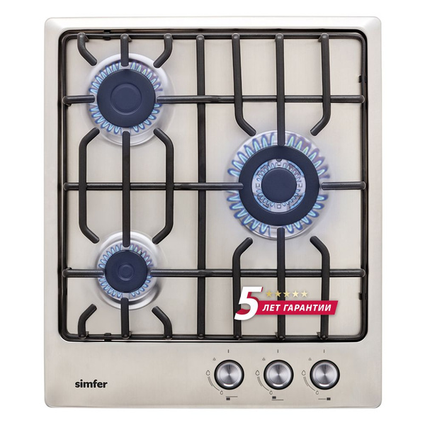 Газовая варочная панель Simfer 45см, газ-контроль, электроподжиг, WOK конфорка, нержавеющая ...