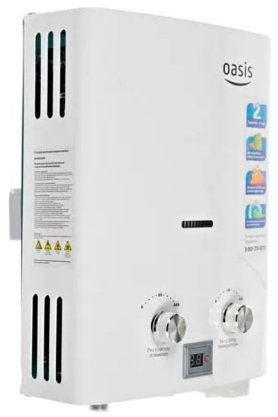 Бездымоходная газовая колонка Oasis B-12W цвет Белый, проточный газовый водонагреватель ...