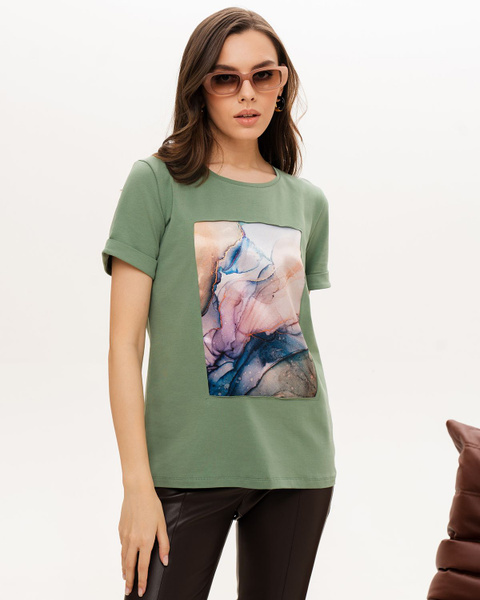 Футболка SAHAR art lab, размер 50, цвет зеленый, голубой, 95% хлопок, 5% лайкра - купить по ...