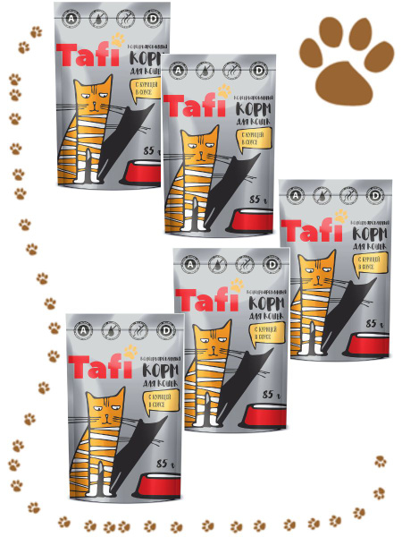 Корм для кошек Tafi консервированный с курицей в соусе/ Без ГМО, без ...