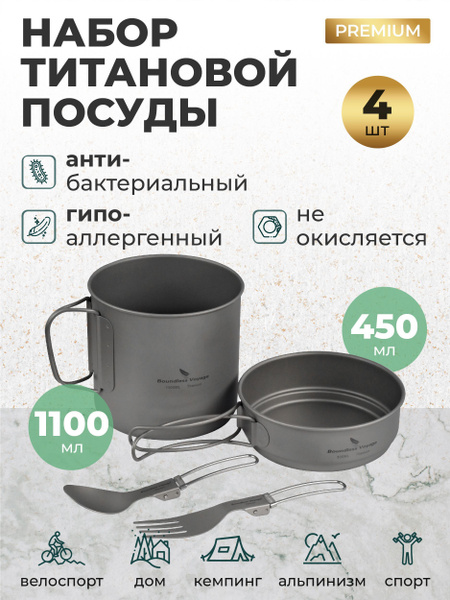 Походный набор туристической титановой посуды 4 предмета Ti2055CD ...