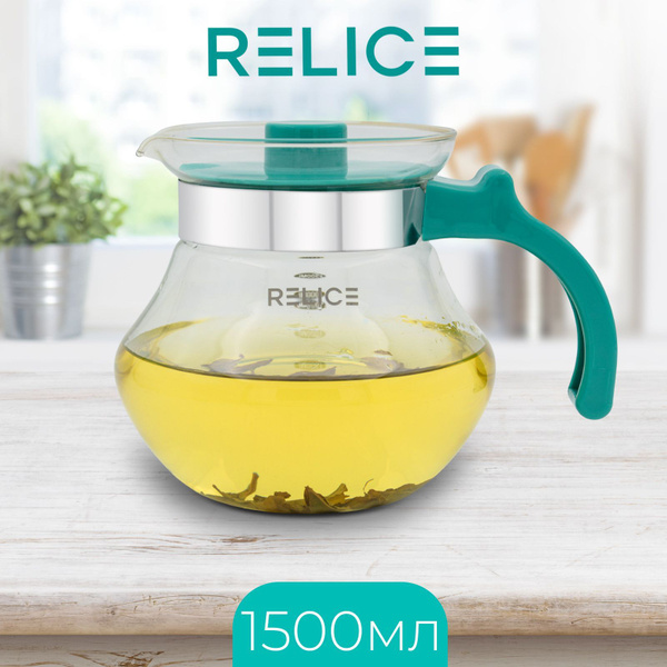 RELICE Чайник заварочный стеклянный RL-8003 бирюзовый, 1,5 л - купить с ...
