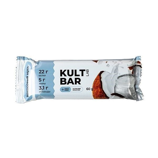 Батончик протеиновый Kultlab Kult Bar, Кокосовый мусс, 20 шт х 60 г ...