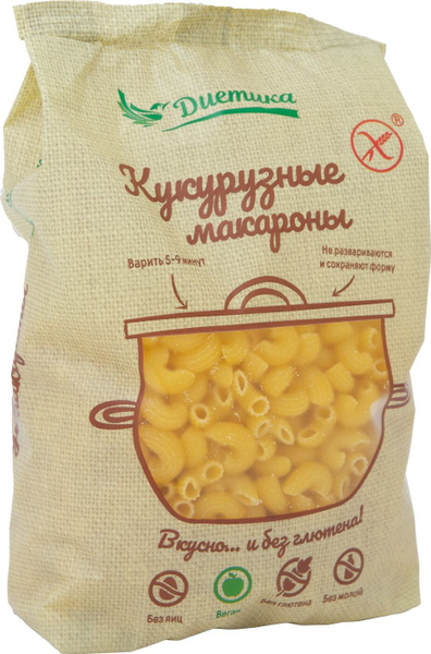 Макароны Диетика из кукурузной муки Рожок Средний 300г - купить с ...