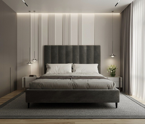 Кровать Лакей, Двуспальная, Ортопедическая, 200х200 см, DiLive, серый ...