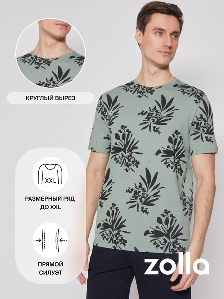Футболка Мужской Zolla светло-зеленый, размер 46 Хлопок, Полиэстер прямой Повседневный Бангладеш ...