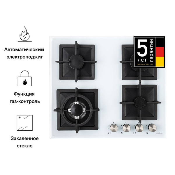 Характеристики Варочная панель газовая KRONA CALORE 60 WH встраиваемая ...