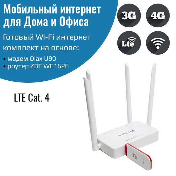 Точка доступа OLAX Комплект 4G U90 с роутером ZBT WE1626, белый, 2.4 ...