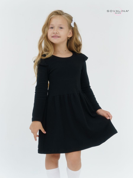 Платье Девочки SOVAlina черный прямое Повседневный Длинный Интерлок ...