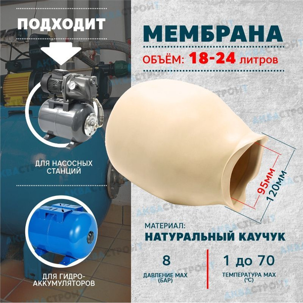 Мембрана для гидроаккумуляторов и насосной станции 18-24 литров белая ...