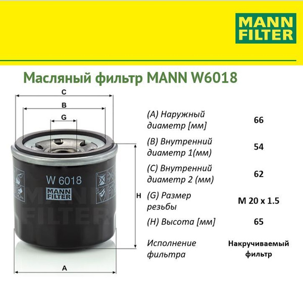 Масляный фильтр MANN FILTER Mann-Filter W6018 для Mazda - купить по выгодным ценам в интернет ...