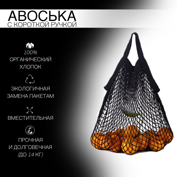 Авоська сумка сетка, 38x42 см, ручка 15 см, черная. - купить с ...