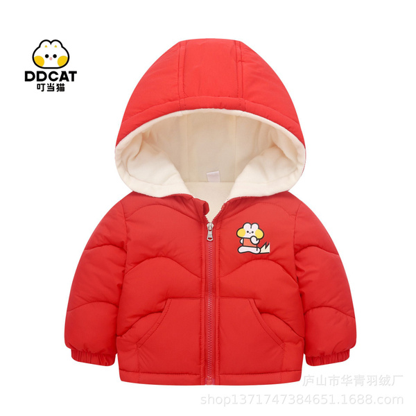 Куртка Мальчики, Девочки SYJWY Капюшон, Карманы рыжий круглый Полиэстер, размер 80 Длинный Зима ...