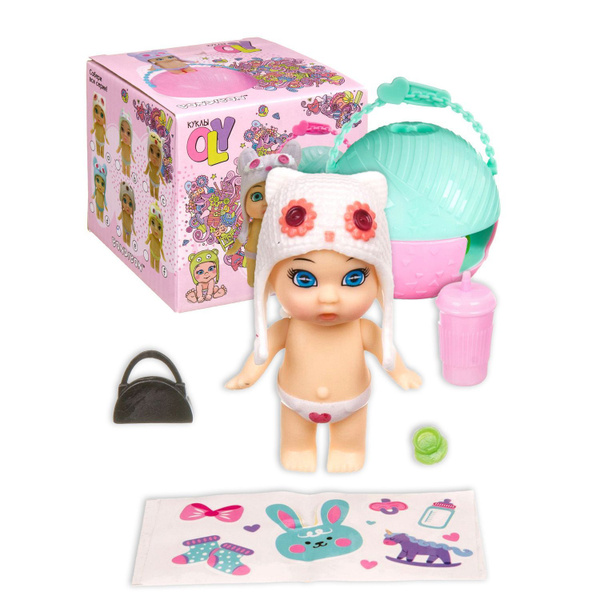 Игровой набор OLY кукла пупс 8 см в шапочке-ушанке с животным и аксессуарами Bondibon ...