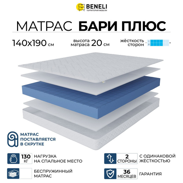 Матрас Beneli БАРИ ПЛЮС_скрутка_матрас, Беспружинный, 140 - купить по ...
