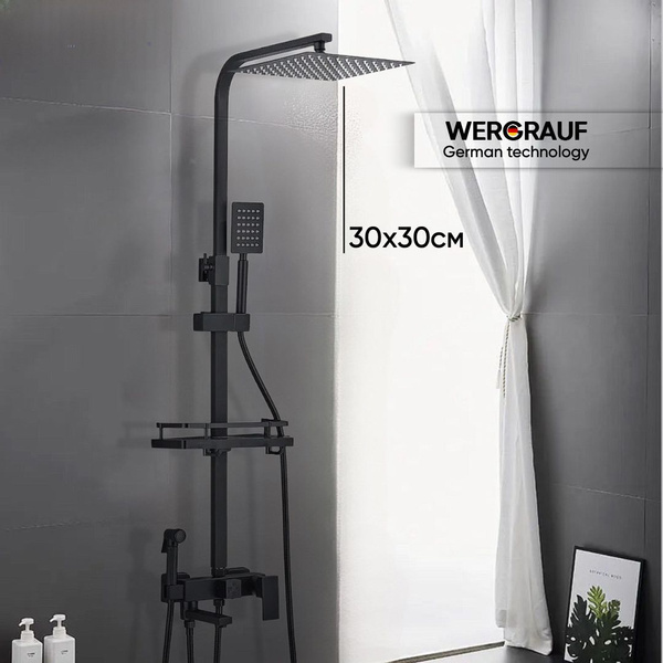 Hizberg Душевой комплект square collection in black черный матовый ...
