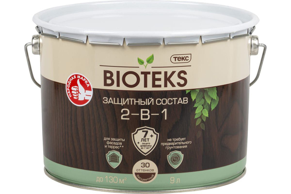 ТЕКС BIOTEKS защитный состав 2-в-1 для наружных работ, бесцветный (9л ...
