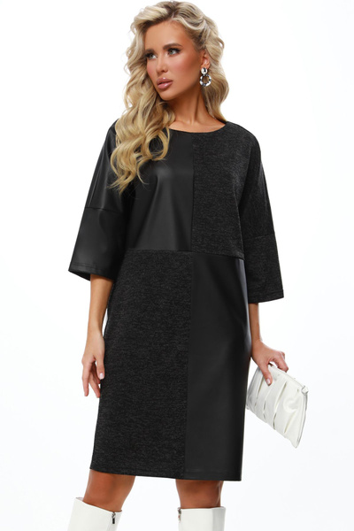 Платье-кокон со вставками из экокожи черное DStrend, Женский, Демисезон, размер 52, материал ...