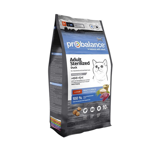 Сухой корм для стерилизованных кошек и кастрированных котов ProBalance Sterilized с уткой, 10 кг ...