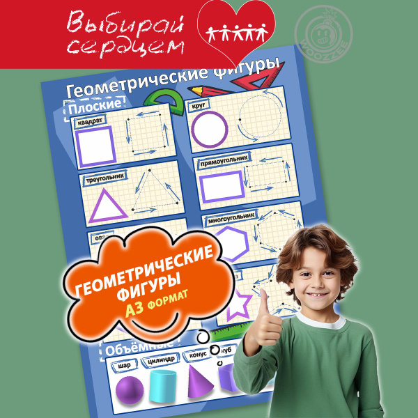 Плакаты для детей обучающие Woozzee Геометрические фигуры, для ...