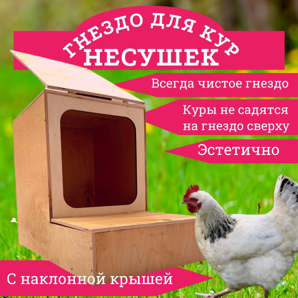 Гнездо для кур несушек с яйцесборником и наклонной крышей (квадратный ...