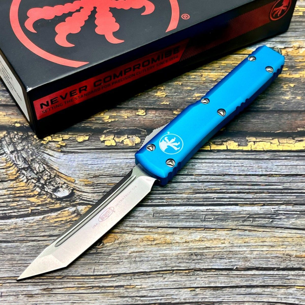 Складной нож MicroTech MCT12310TQ Ultratech, M390 StoneWashed Blade, Turquoise Aluminum Handle ...