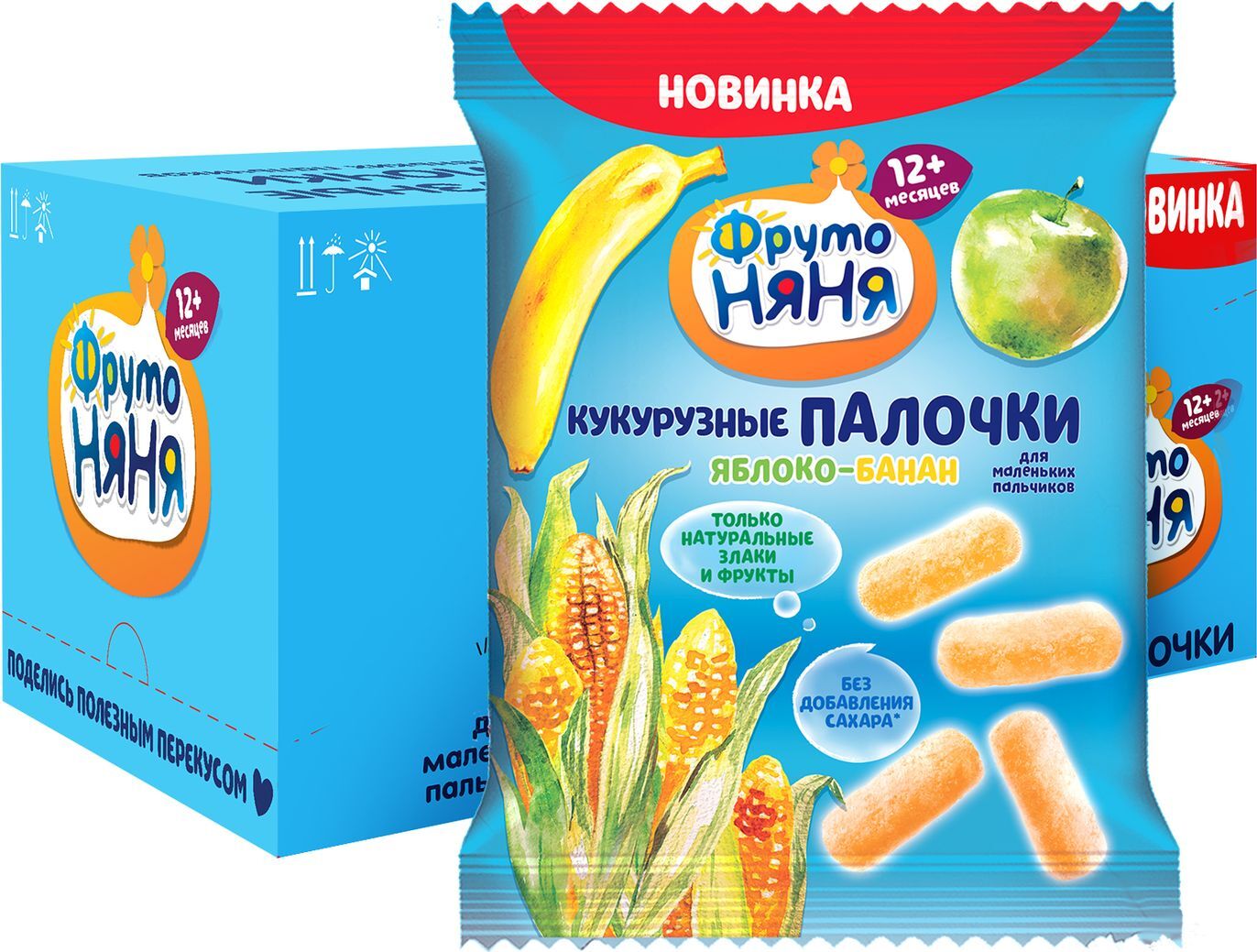Кукурузные палочки детские ФрутоНяня с 1 года, с яблоком и бананом, 20 ...